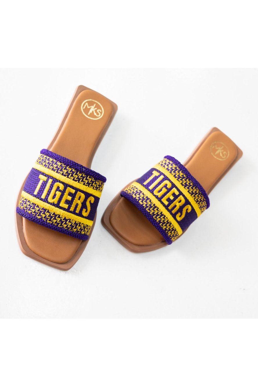 Purple & Gold TIGERS Slides – KCoutureBoutique